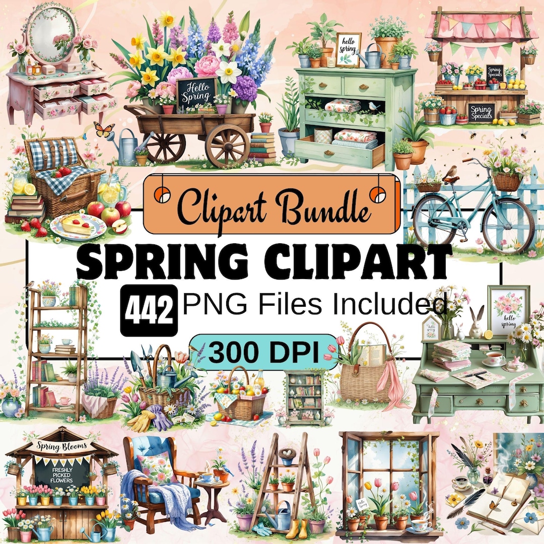 442 Spring Watercolor Clipart,hello Spring Clipart,spring Time Floral ...