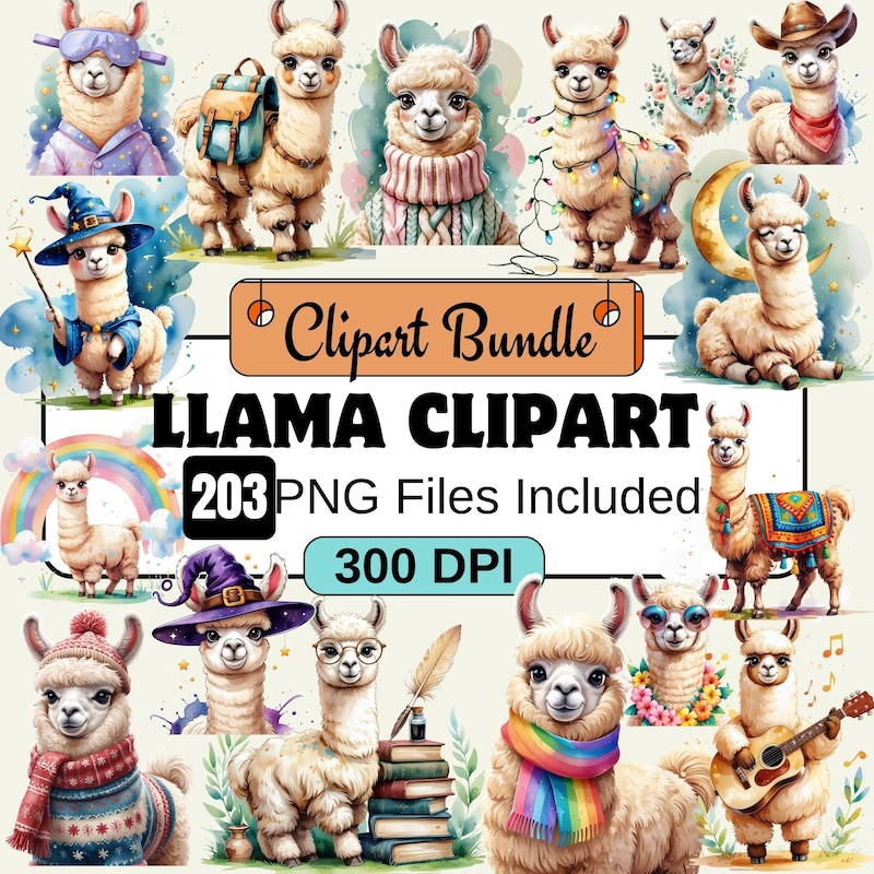 Cute Llama Clipart - Etsy