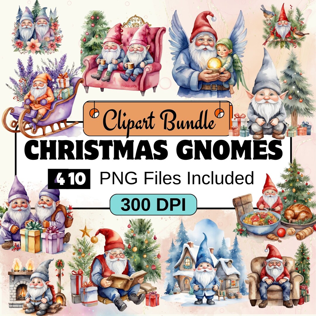 Christmas Gnome Clipart, Christmas Clipart PNG Bundle, 410 PNG ...