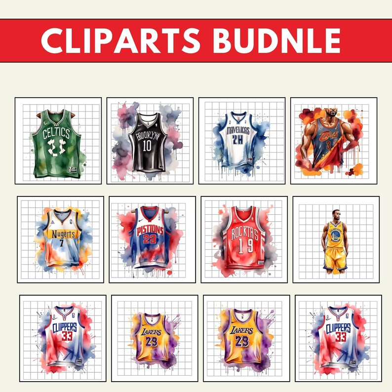 Beautiful Basketball Jersey Clipart, Basketball Clipart Bundle, 24 PNG ...
