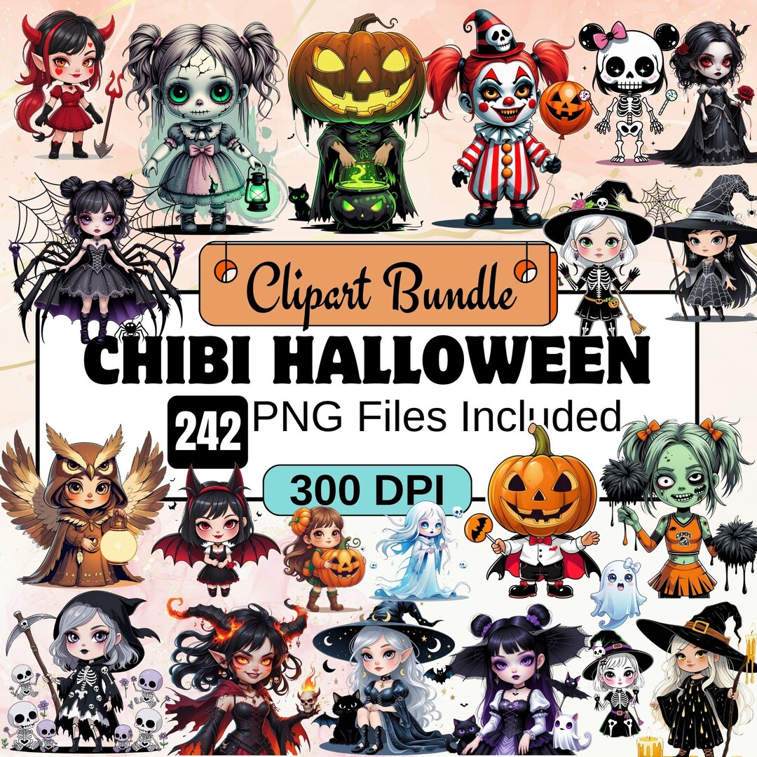 242chibi Halloween Clipart,halloween Clipart PNG Bundle,halloween Cute ...