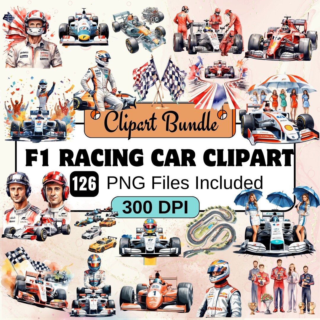 Formula 1 Car Clipart, Sports Clipart PNG Bundle, 126 PNG F1 Racing Car ...