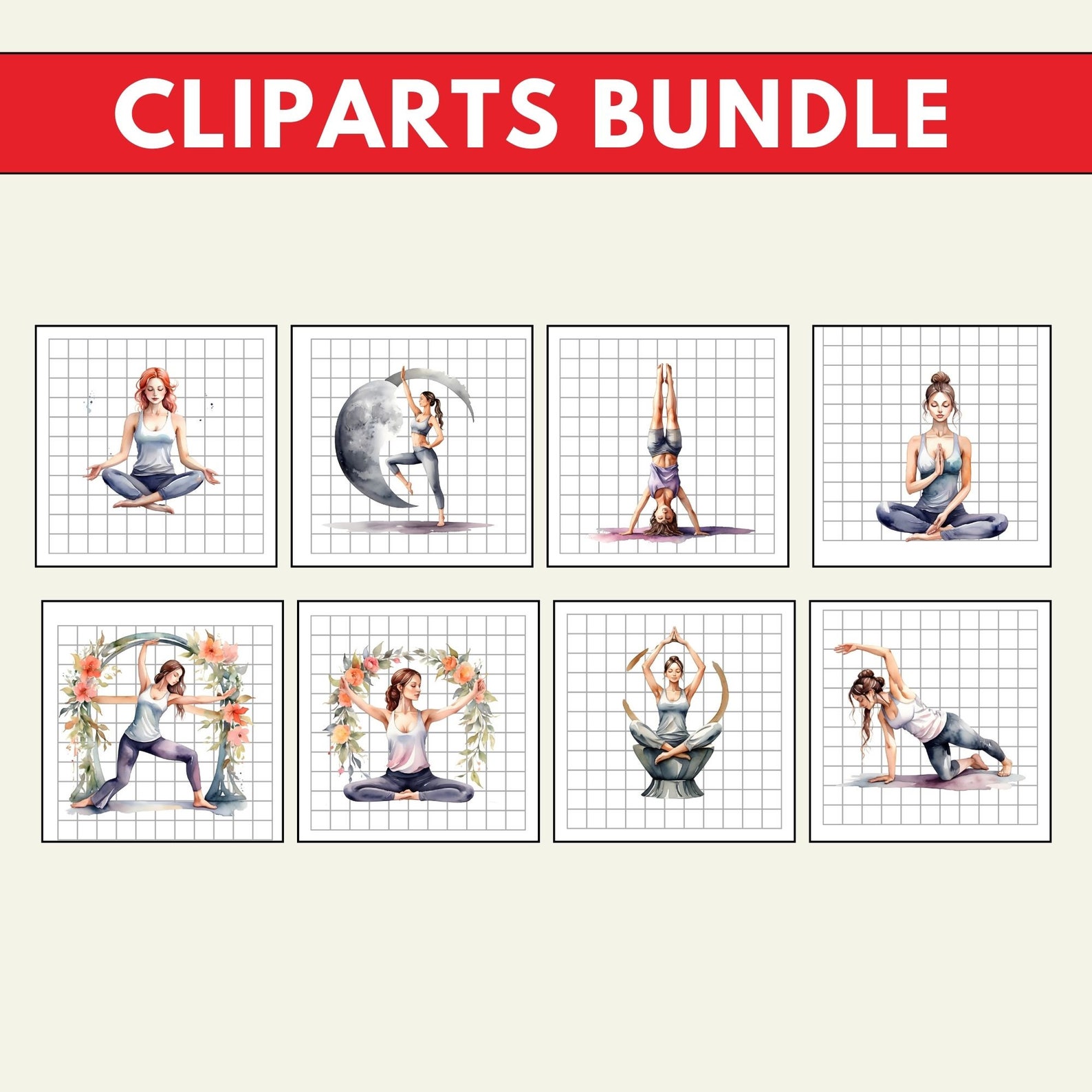 Yoga Clipart, Yoga Poses Clipart PNG Bundle, 24 PNG Yoga Clipart Bundle ...