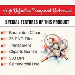 Badminton Clipart, Sports Clipart PNG Bundle, 24 PNG Badminton Clipart ...