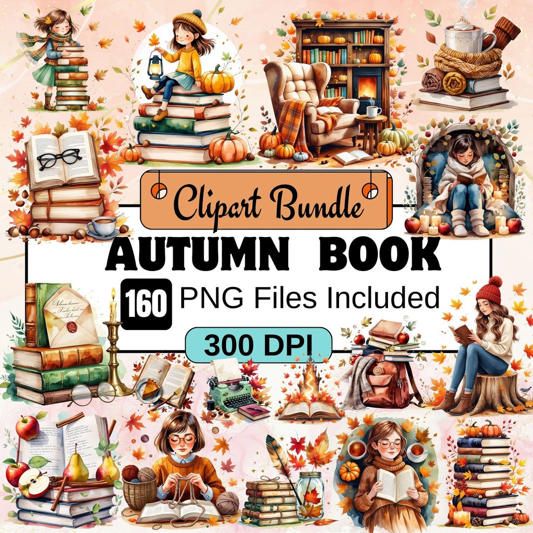 160autumn Books Clipart,watercolor Fall Books Clipart PNG Bundle,fall ...