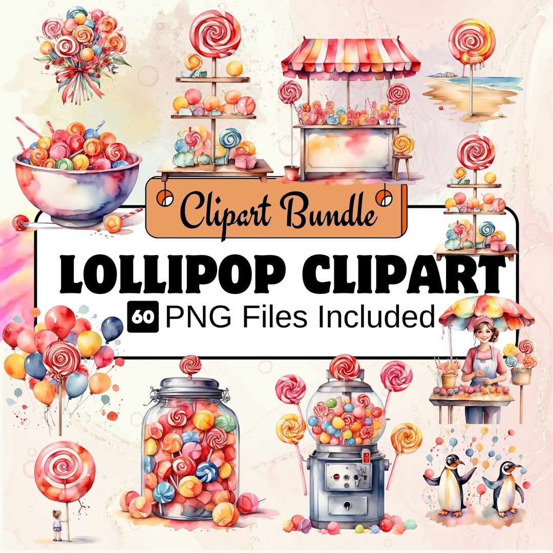 Lollipop Clipart, Food Clipart PNG Bundle, 60 PNG Lollipop Clipart ...