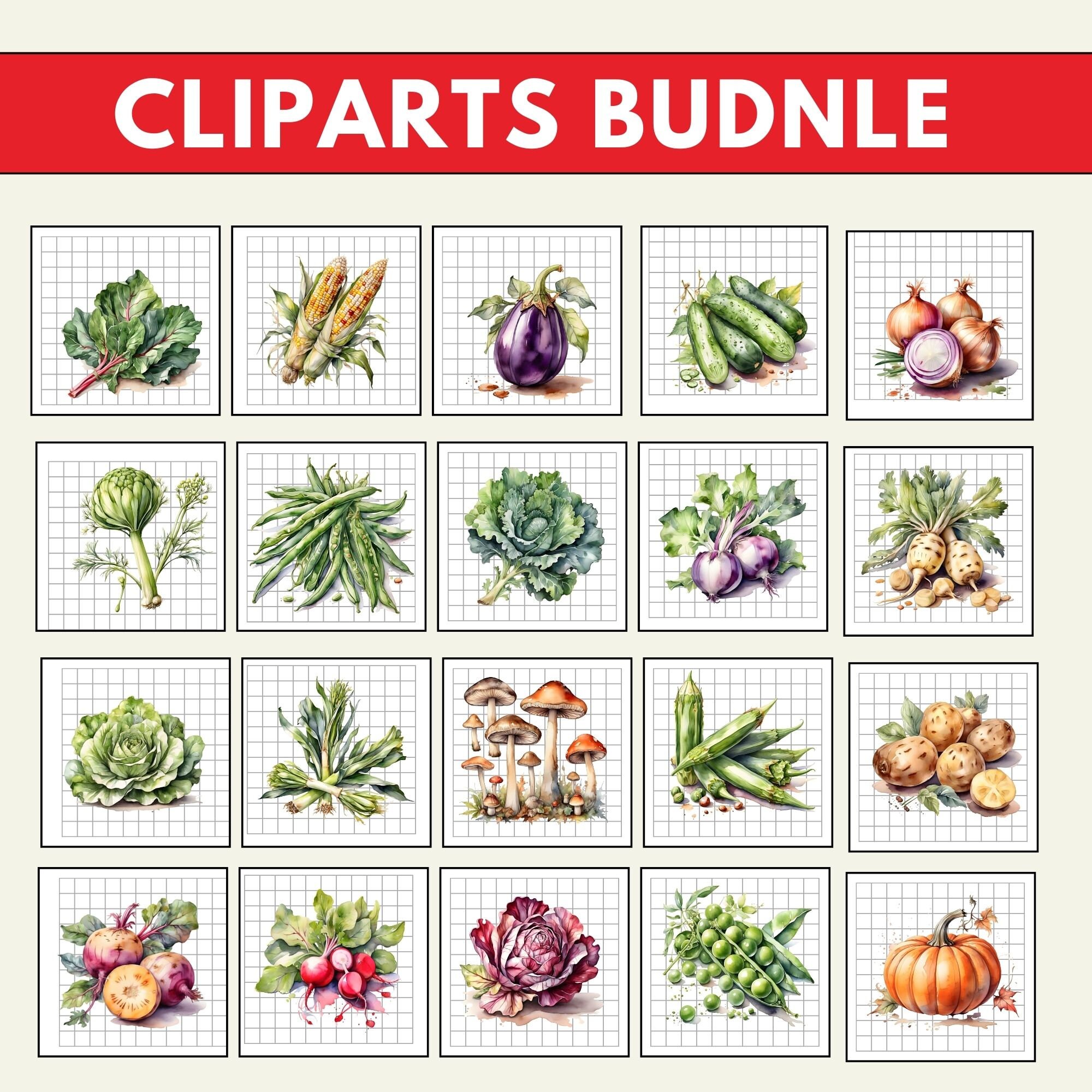 Vegetables Clipart, Kitchen Clipart PNG Bundle, 24 PNG Vegetables ...