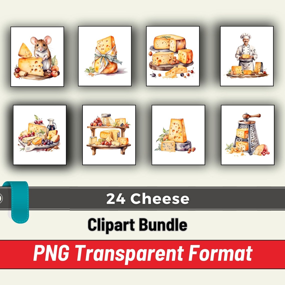 Cheese Clipart, Watercolor Cheese PNG Bundle, 24 Cheese Clipart Bundle ...