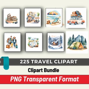 Travel Clipart Bundle, Vacation Holiday Graphics, 225 Travel Clipart ...