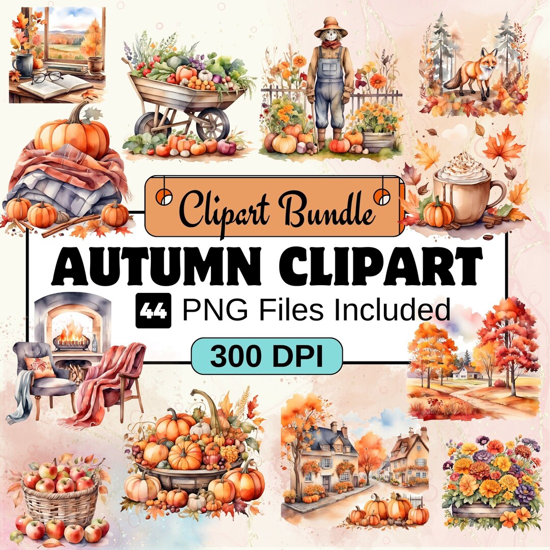 Autumn Clipart, Weather Clipart PNG Bundle, 44 PNG Autumn Clipart ...