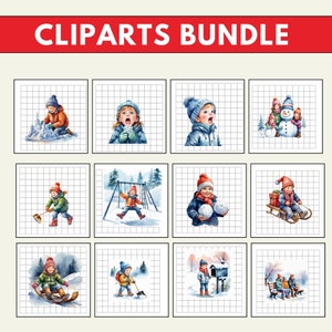 Kids in Snow Clipart, Winter Clipart PNG Bundle, 142 PNG Kids in Snow ...