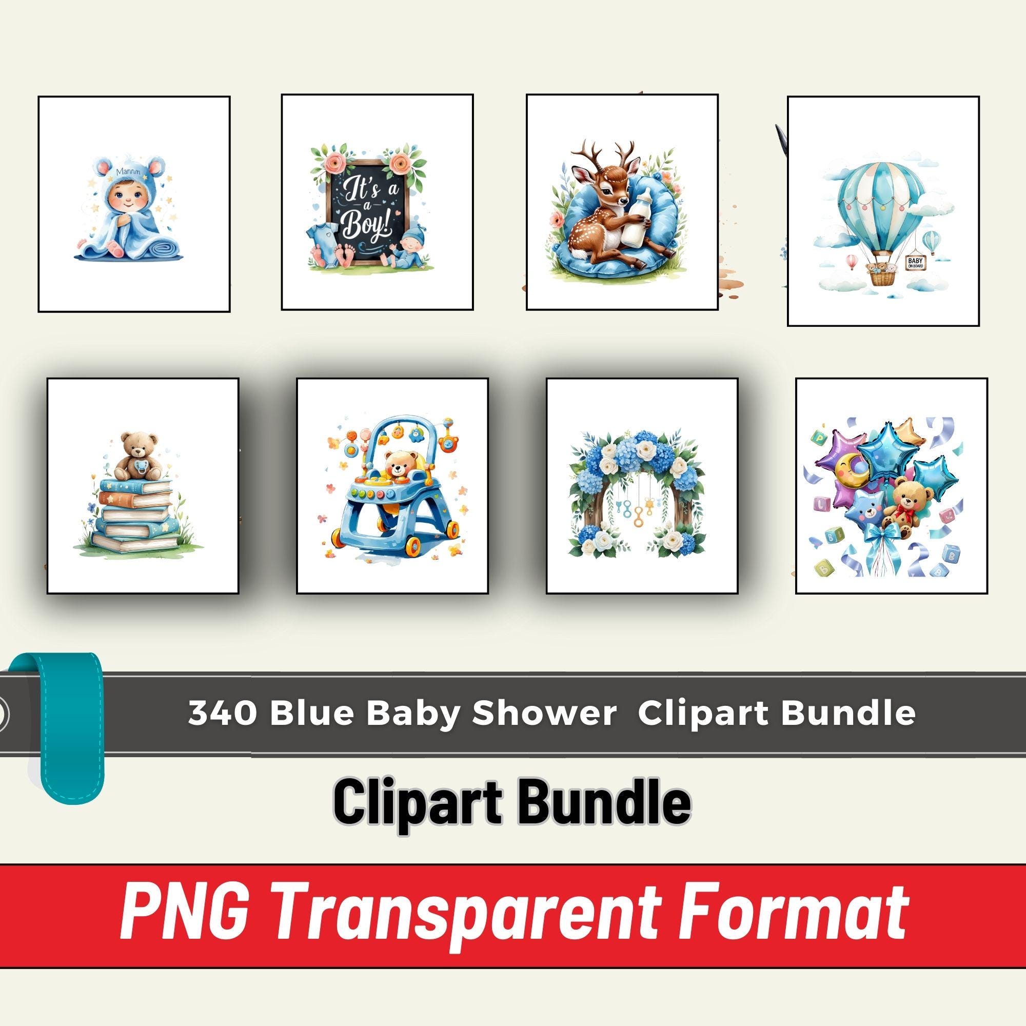 340 Blue Baby Shower Clipart, Boy Baby Shower Clipart PNG Bundle ...