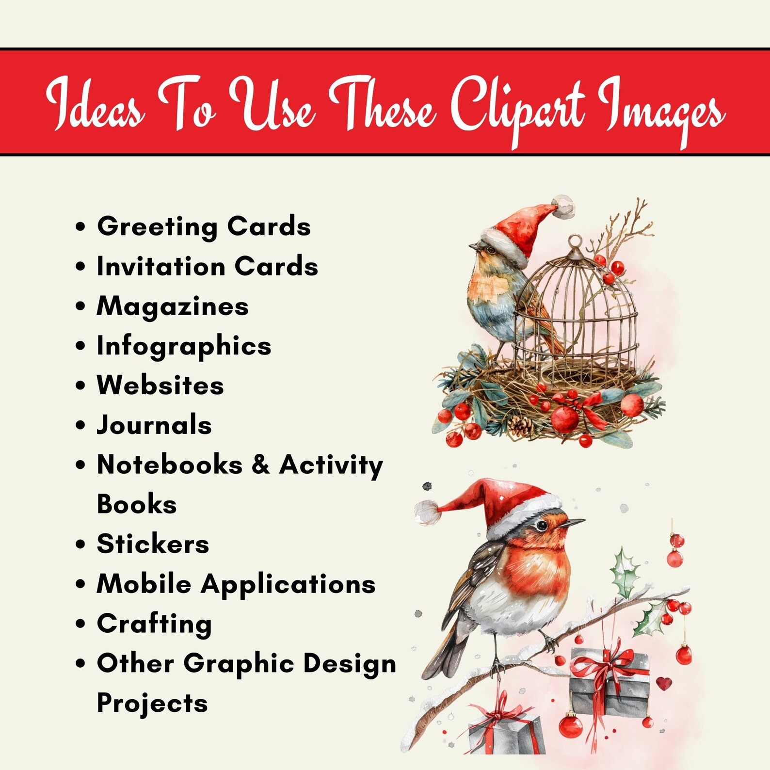 Christmas Birds Clipart, Christmas Clipart PNG Bundle, 35 PNG Christmas ...