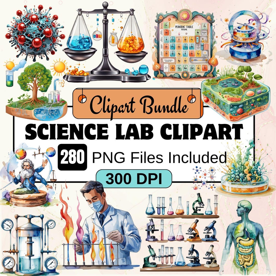 Science Lab Watercolor Clipart Bundle - 280 PNG Science Lab Images ...