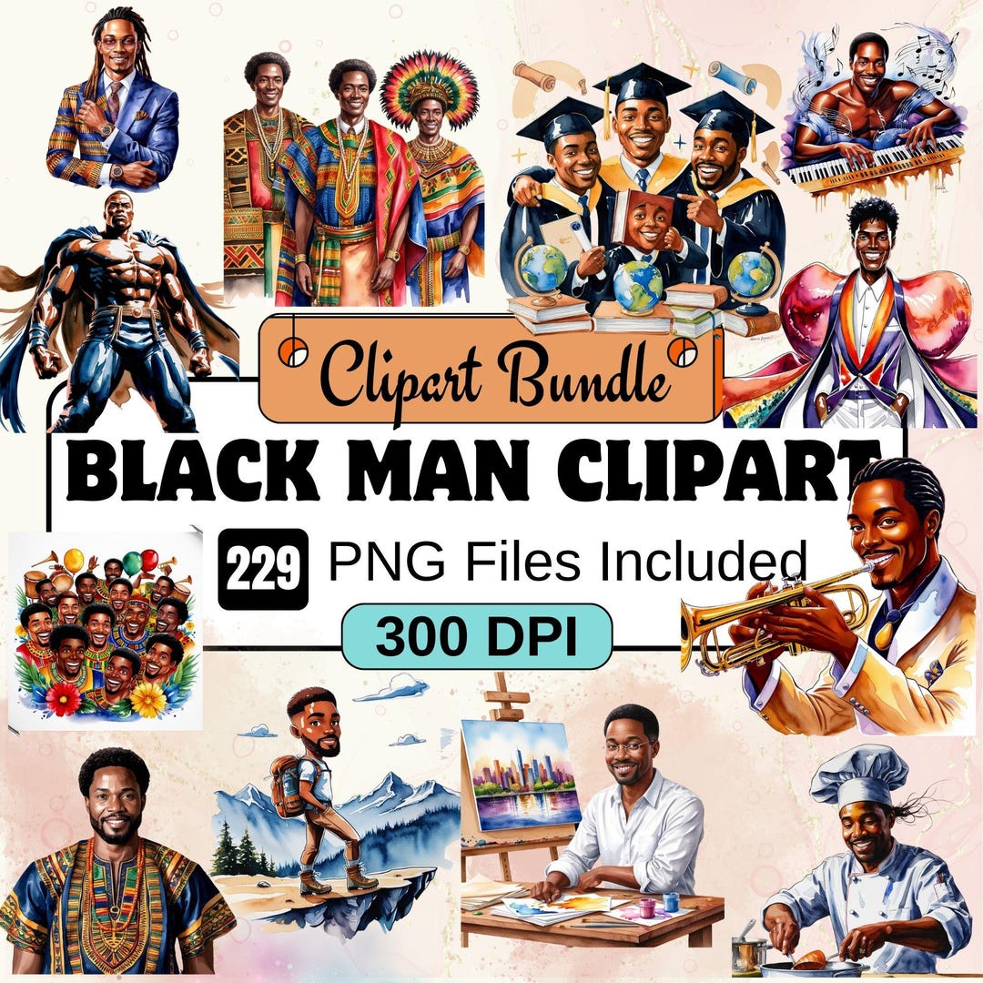 Black Men Clipart, Black People Clipart PNG Bundle,249 PNG Black Man ...