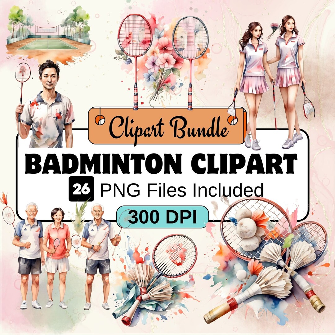 Badminton Clipart, Sports Clipart PNG Bundle, 24 PNG Badminton Clipart ...