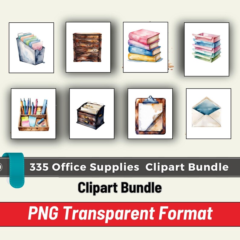 335 Office Supplies Watercolor Clipart Bundle Set, Home Office Clipart ...