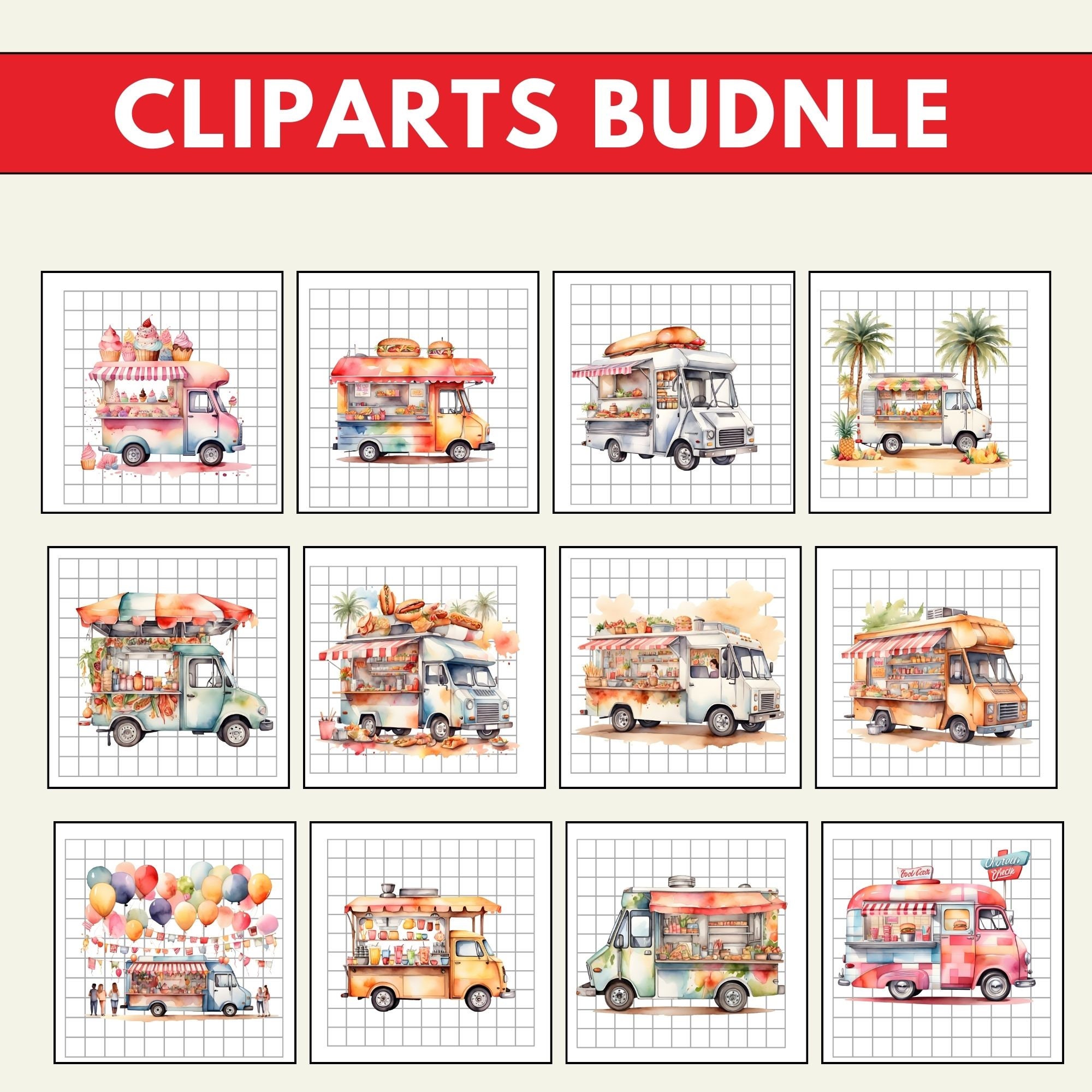 Food Truck Clipart, Food Clipart PNG Bundle, 88 PNG Food Truck Clipart ...