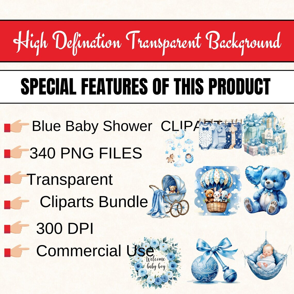 340 Blue Baby Shower Clipart, Boy Baby Shower Clipart PNG Bundle ...