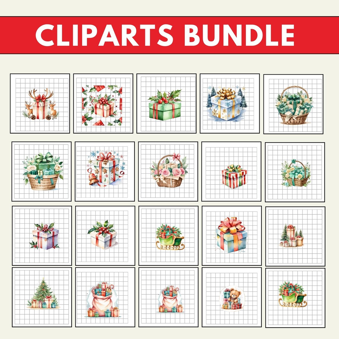 Christmas Presents Clipart, Christmas Clipart PNG Bundle, 108 PNG ...