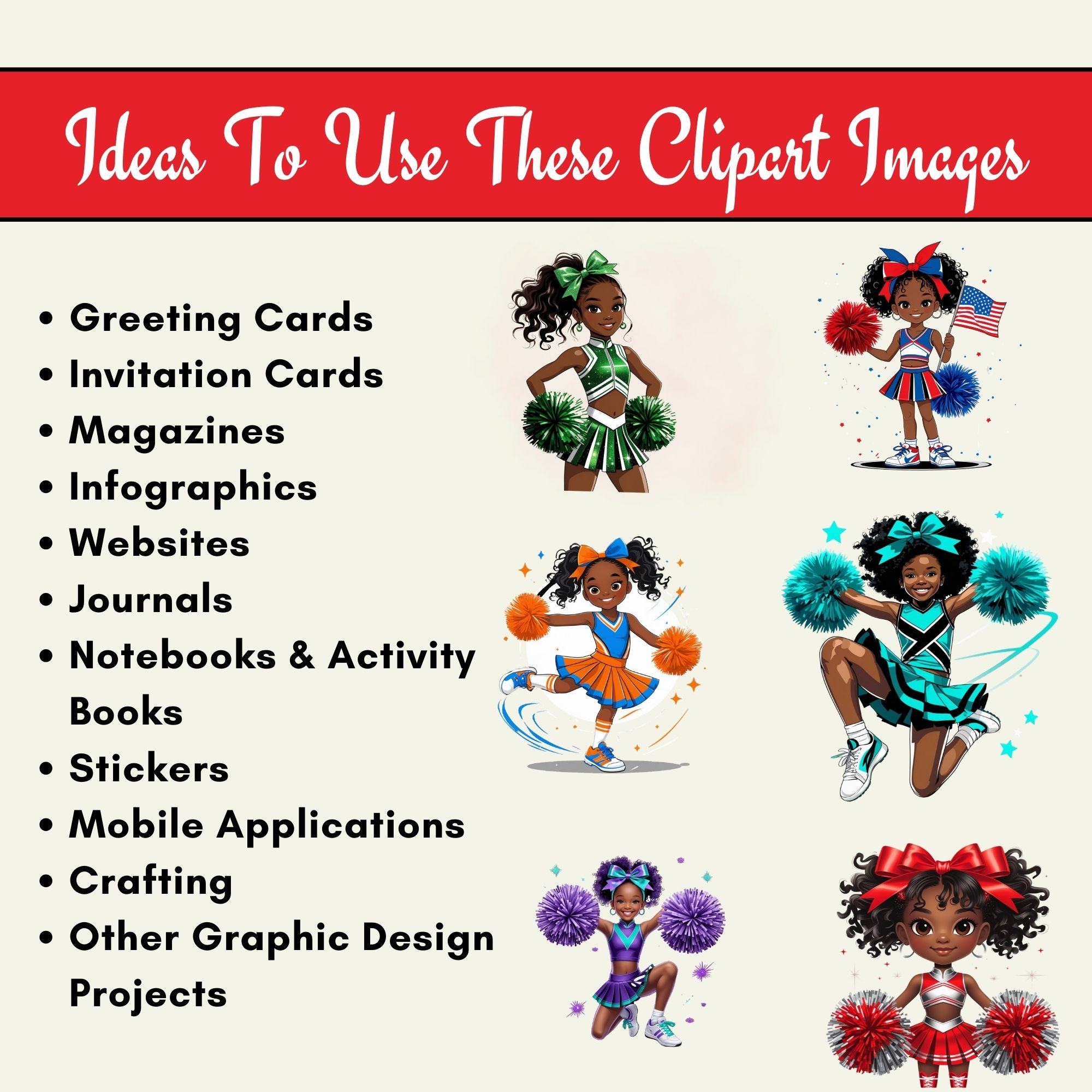 157 Young Black Cheerleader Clipart,girls Cheerleader Clipart Bundle ...