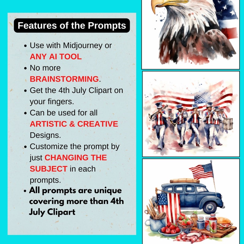 4th July Clipart Midjourney Prompts, Independence Day, American Flag ...