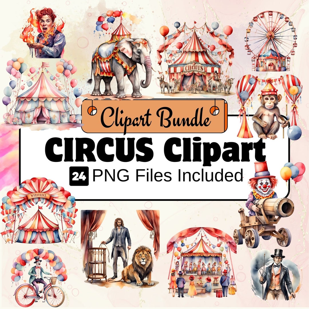 Circus Clipart, Circus Animal Clipart PNG Bundle, 24 PNG Circus Clipart ...