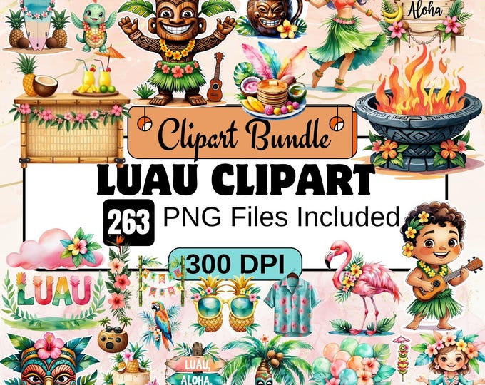Luau Clipart, Tropical Luau Clipart, Hawaiian Luau Clipart, Tiki ...