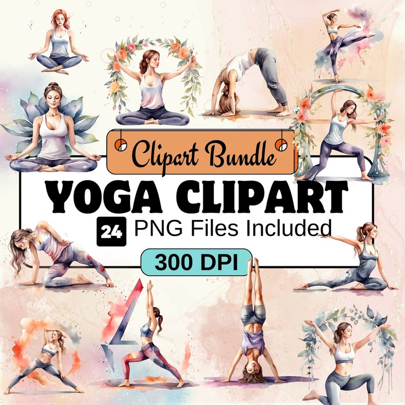 Yoga Clipart, Yoga Poses Clipart PNG Bundle, 24 PNG Yoga Clipart Bundle ...