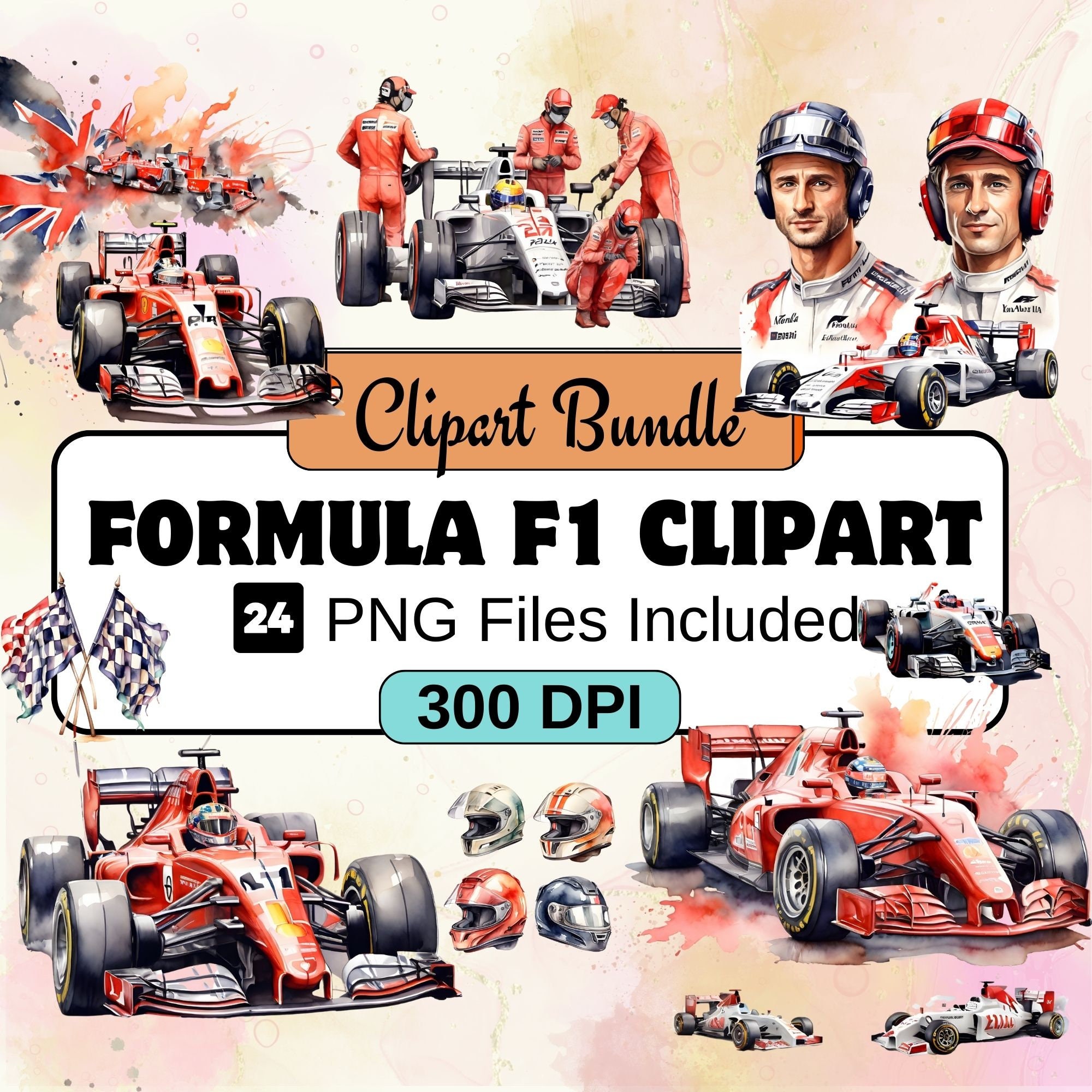 Formula 1 Car Clipart, Sports Clipart PNG Bundle, 24 PNG F1 Racing Car ...