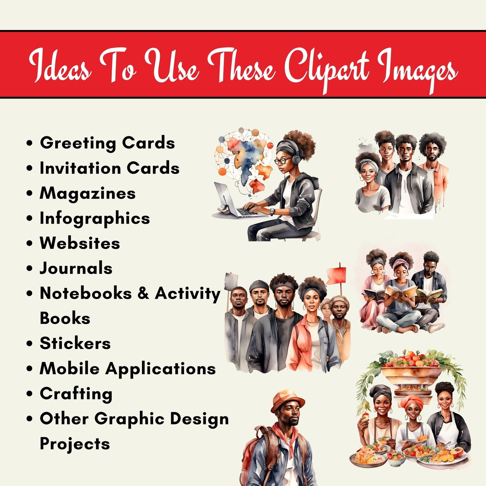 Black People Clipart, People Clipart PNG Bundle, 24 PNG Black People ...