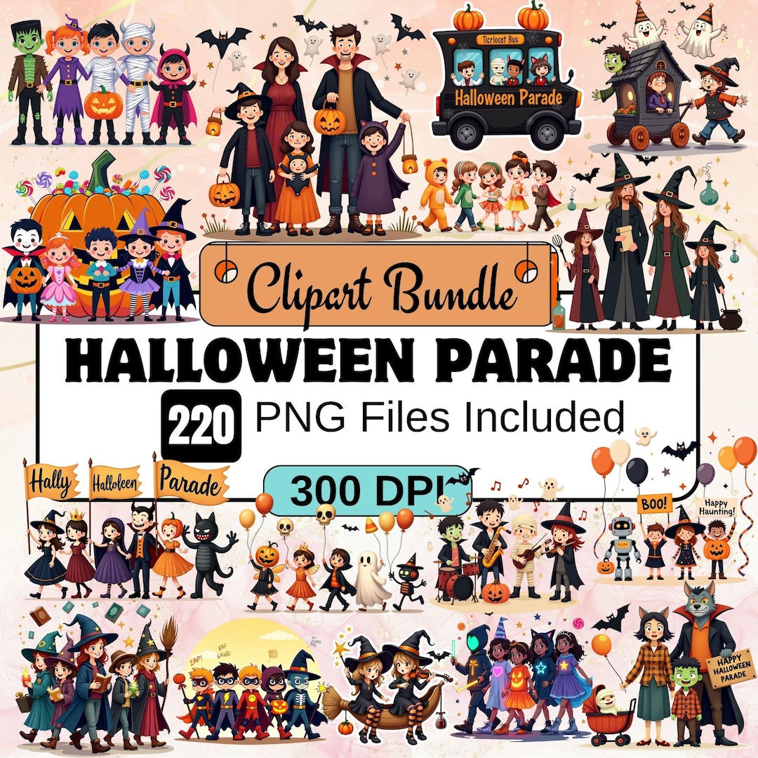 220halloween Parade Clipart,watercolor Halloween Clipart PNG Bundle ...