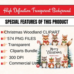 Christmas Woodland Clipart,christmas Clipart PNG Bundle,574 PNG ...