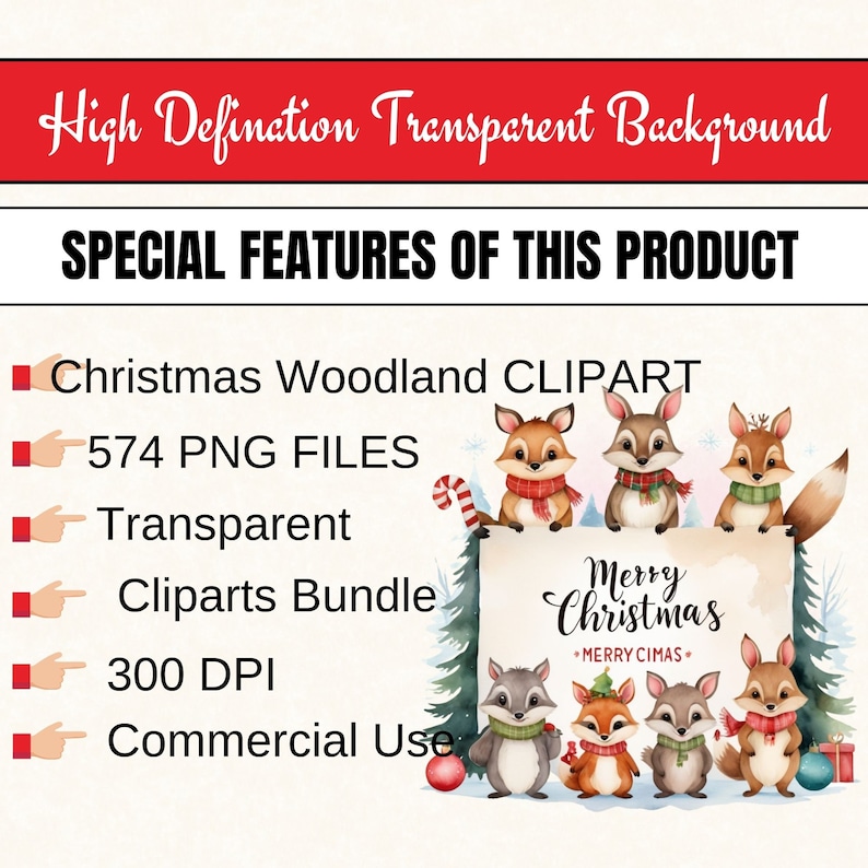 Christmas Woodland Clipart,christmas Clipart PNG Bundle,574 PNG ...