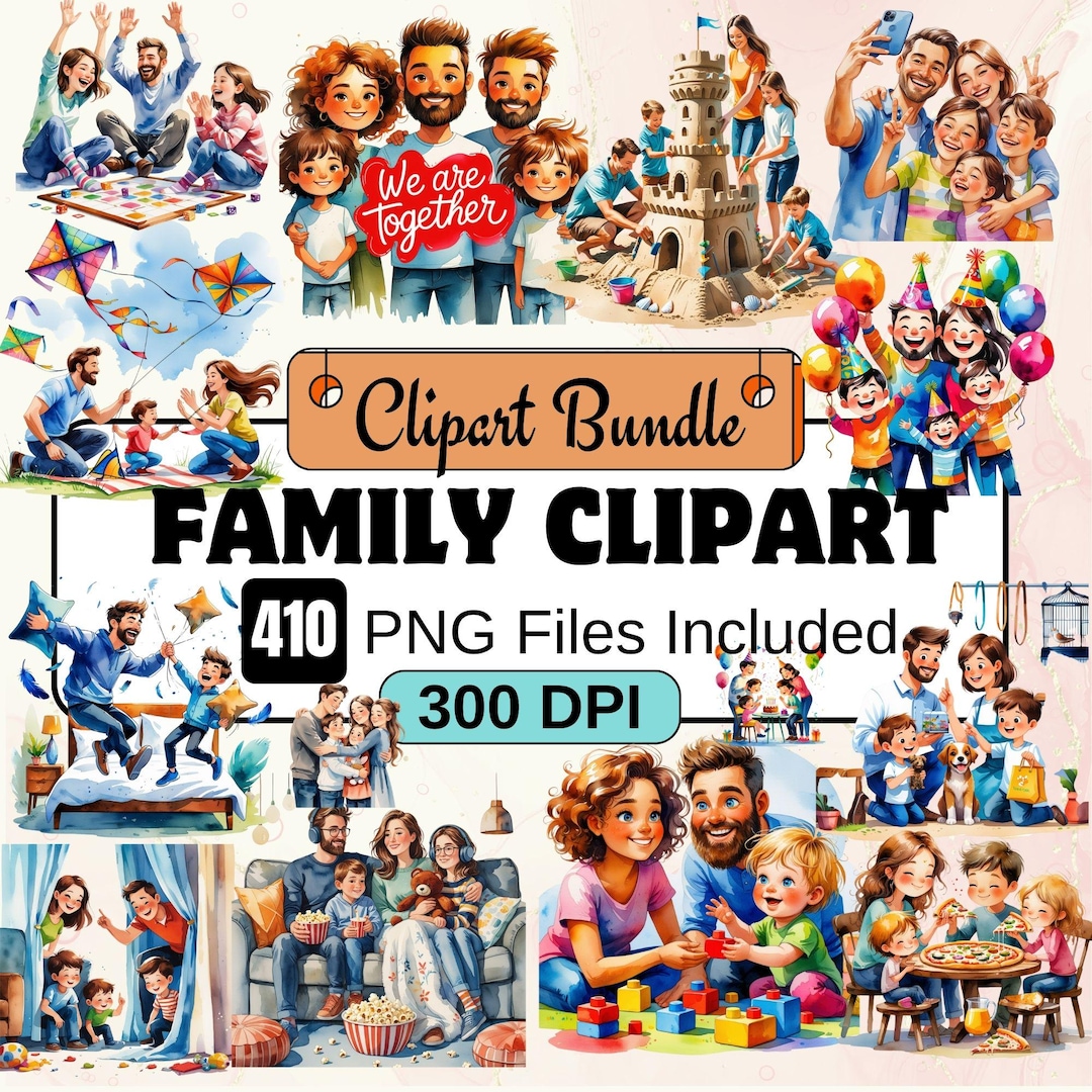 Family Clipart Clipart, 410 Family Time Clipart PNG Bundle, Cute Family ...