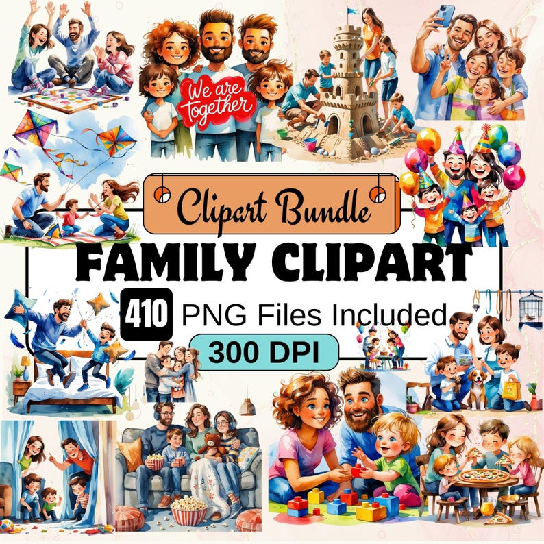 Family Clipart Clipart, 410 Family Time Clipart PNG Bundle, Cute Family ...