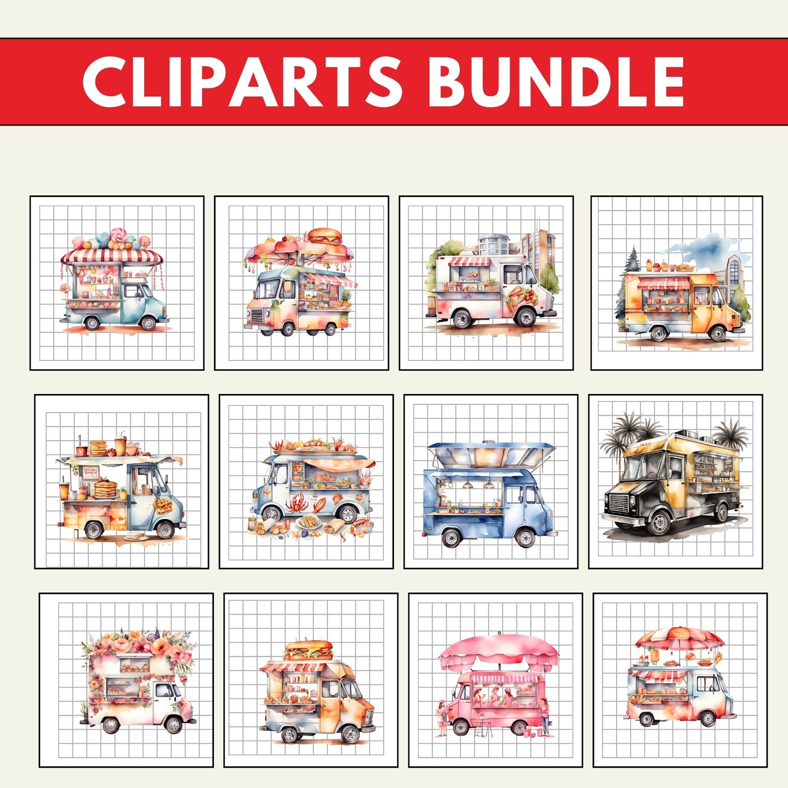 Food Truck Clipart, Food Clipart PNG Bundle, 88 PNG Food Truck Clipart ...