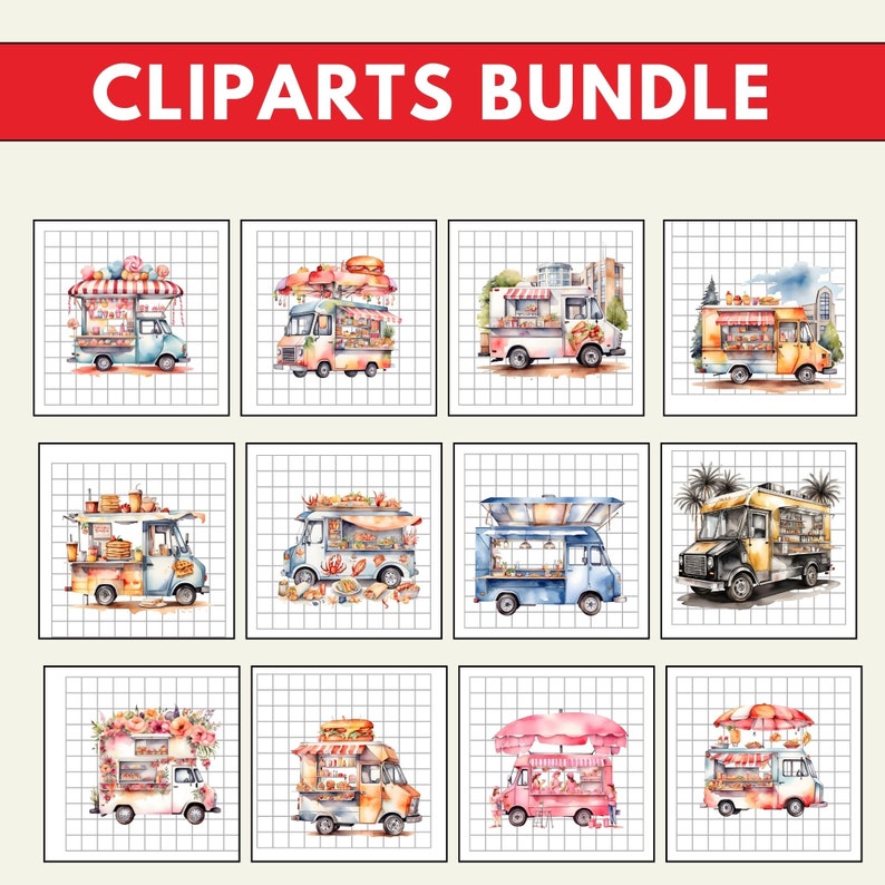 Food Truck Clipart, Food Clipart PNG Bundle, 88 PNG Food Truck Clipart ...