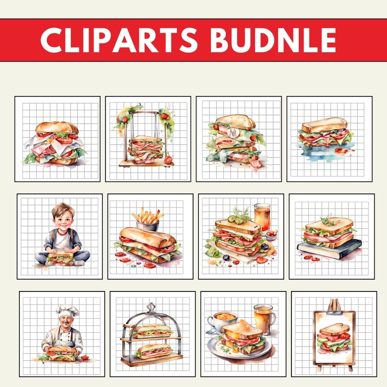 Sandwich Clipart, Watercolor Sandwich, Food Clipart, PNG Bundle, 24 ...