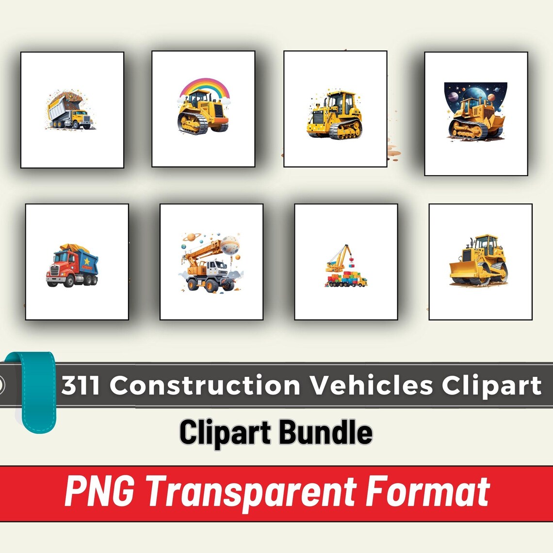 Construction Vehicle Clipart, Heavy Equipment Clipart PNG Bundle, 311 ...