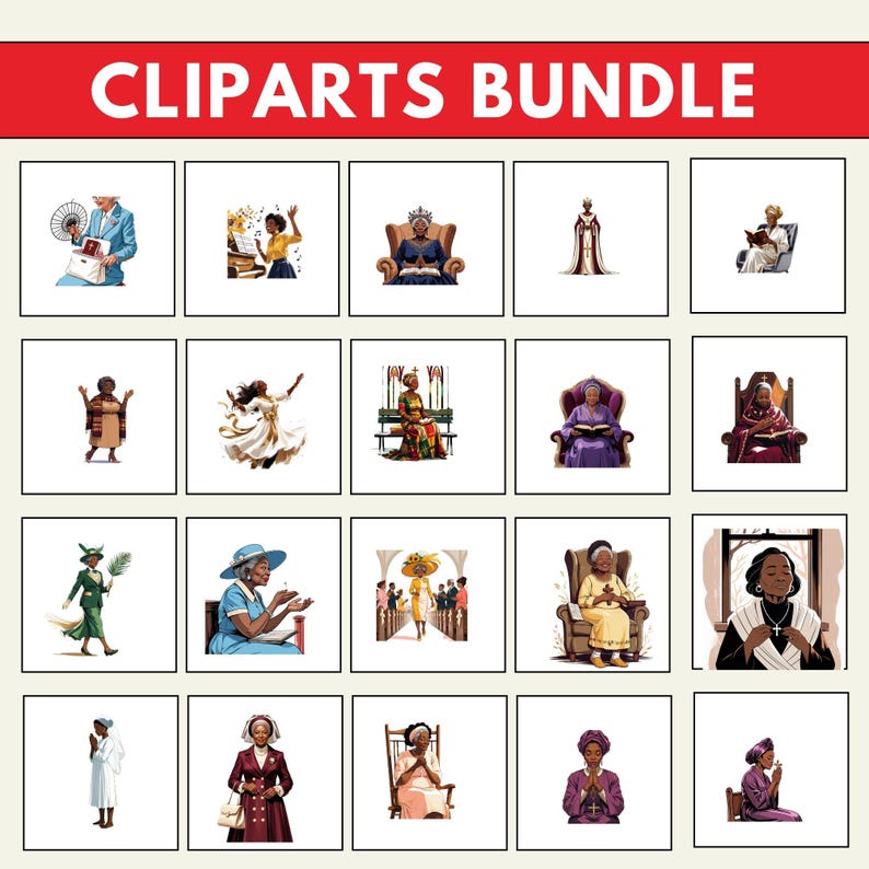 171 Black Church Going Woman Clipart,black Granny Clipart PNG Bundle ...