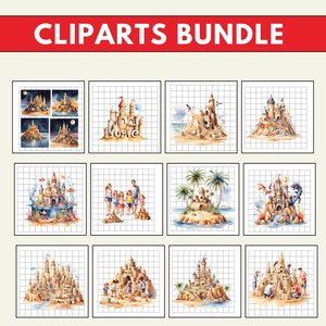 Sandcastle Clipart, Beach Clipart PNG Bundle, 24 PNG Sandcastle Clipart ...