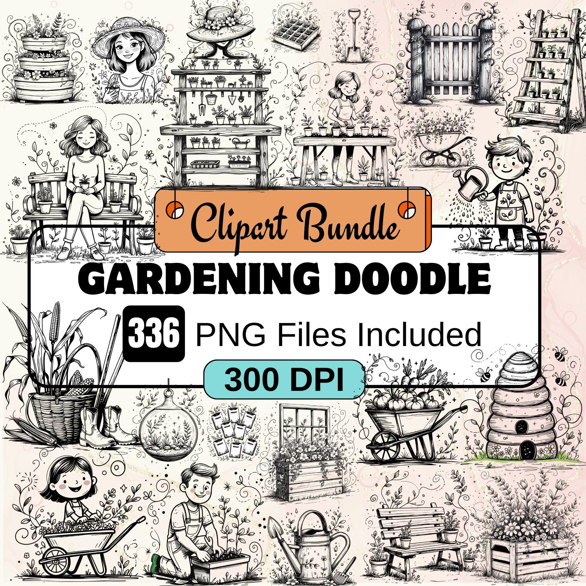 Gardening Doodle Clipart Bundle | Hand Drawn Garden PNG | Plant Doodle ...