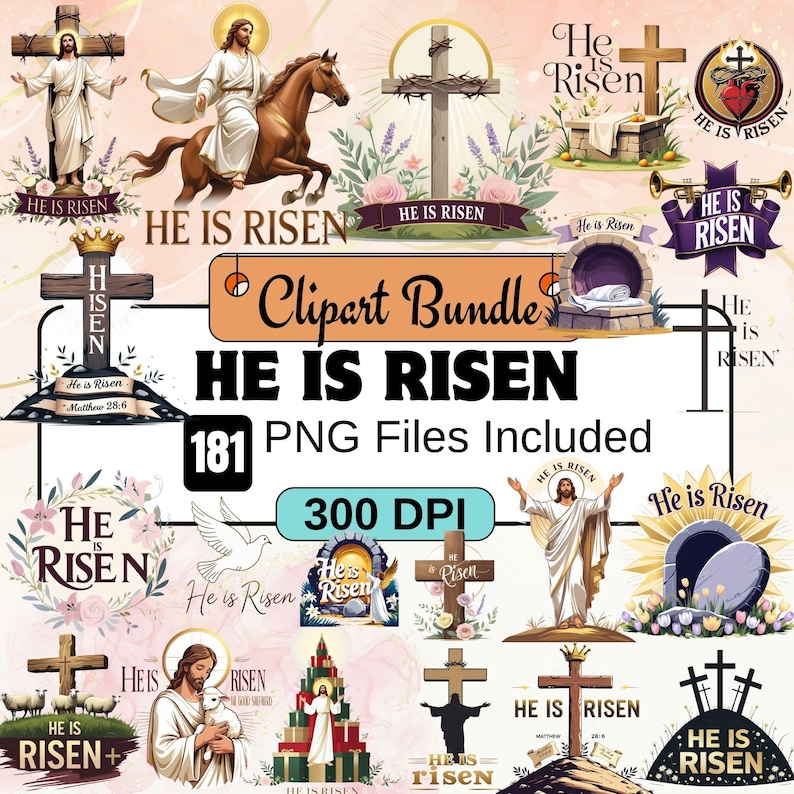 181he is Risen Clipart,jesus Clipart PNG Bundle,christian Png,catholic ...