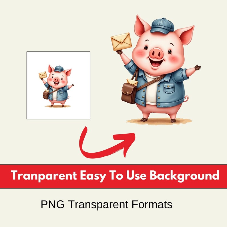 Quirky Pig Clipart,funny Farm Animal PNG Bundle,cute Pig Illustrations ...