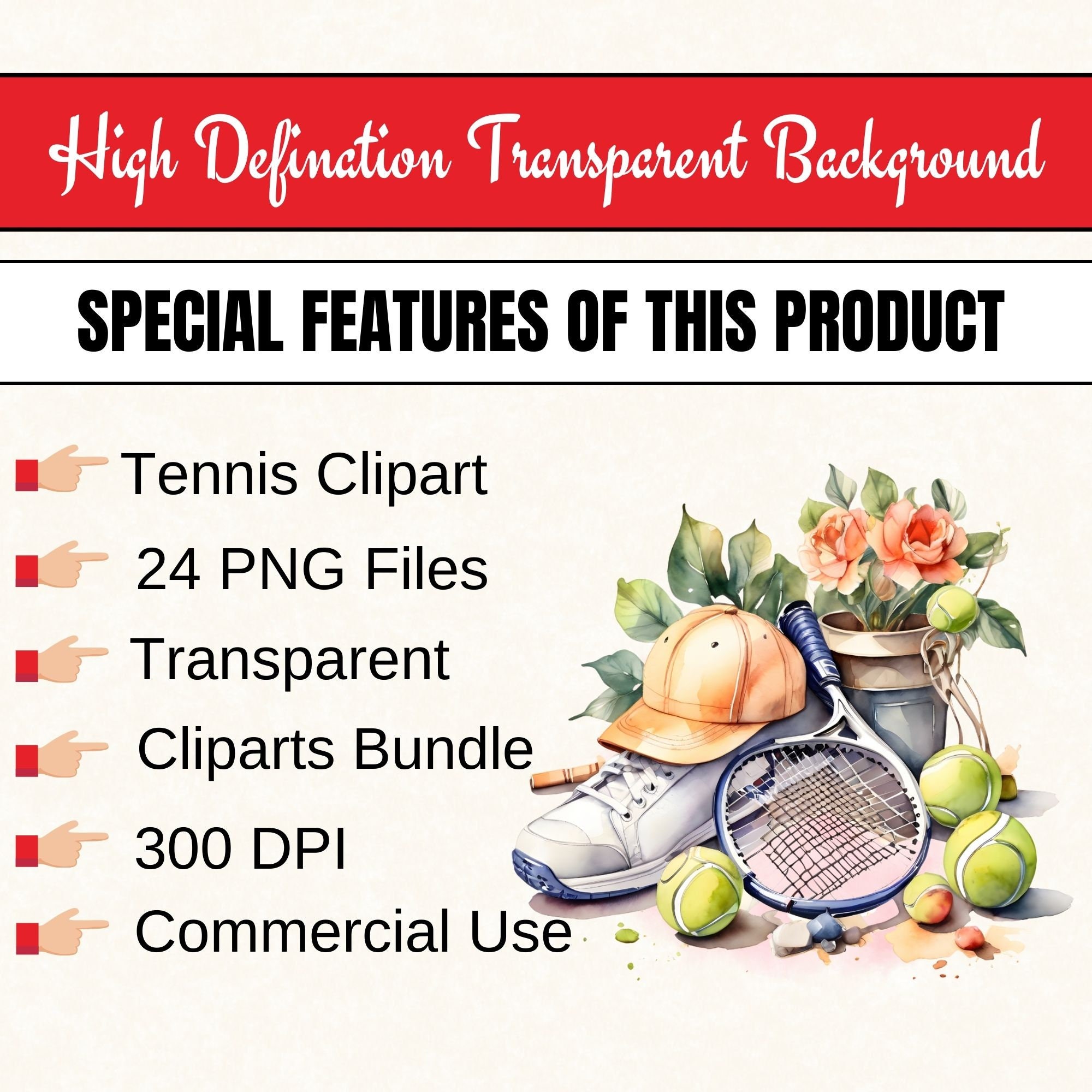 Tennis Clipart, Sports Clipart PNG Bundle, 24 PNG Tennis Clipart Bundle ...