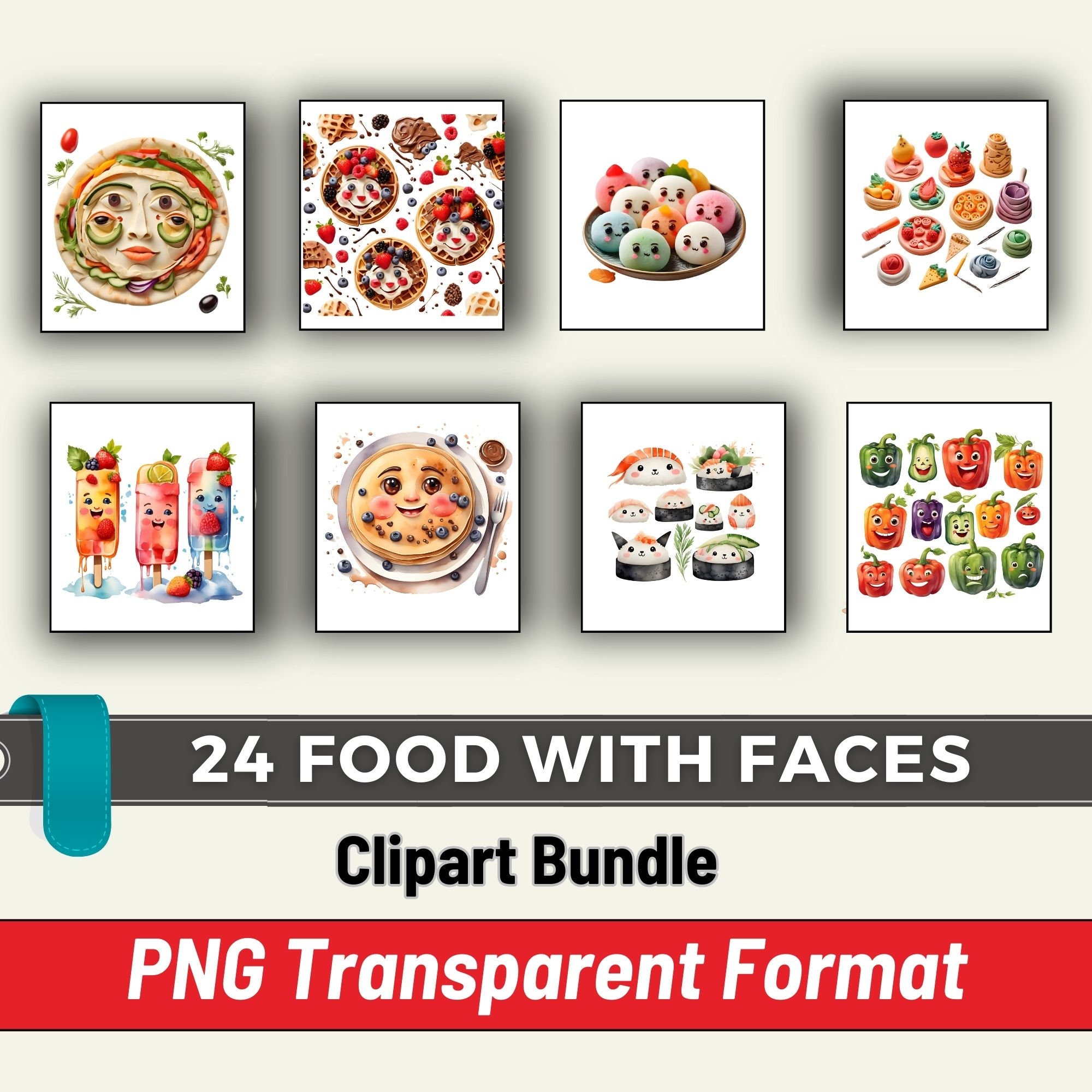 Food With Faces Clipart, Food Clipart PNG Bundle, 24 PNG Food With ...