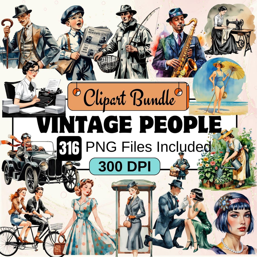316 Vintage People Clipart Bundle Set, Vintage Clipart PNG, Vintage ...