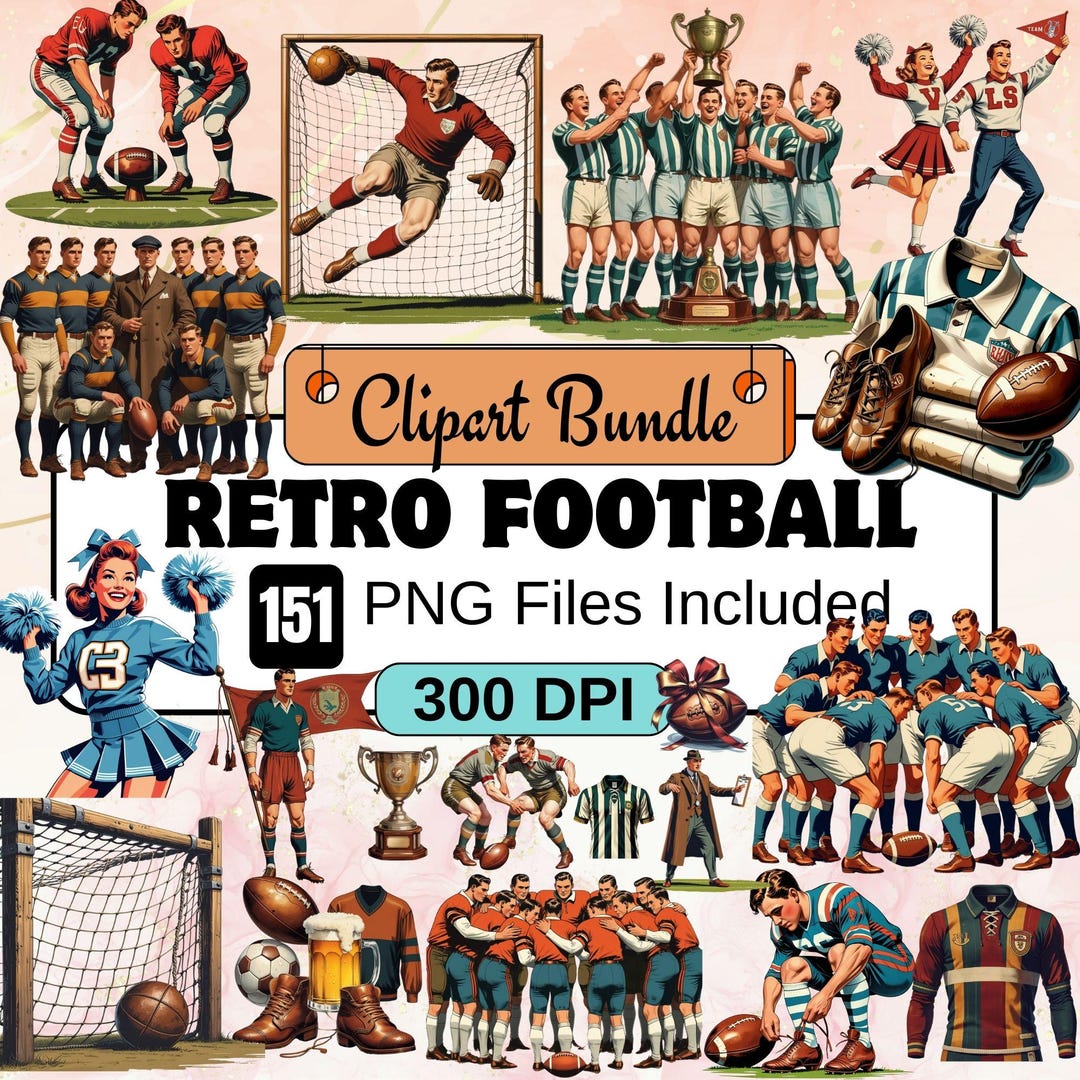 151 Retro Football Clipart,retro Football Png,american Football Bundle ...