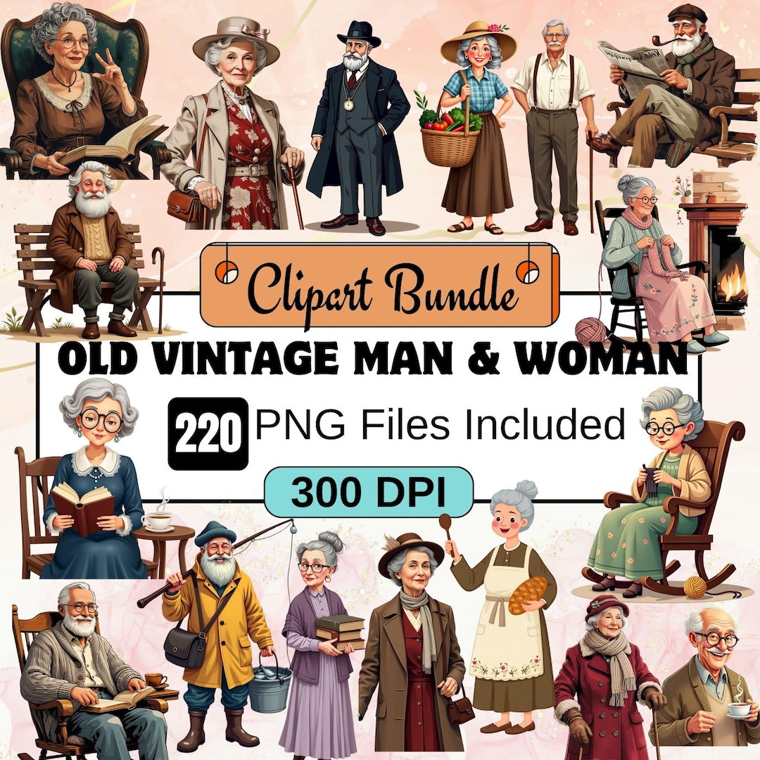220 Old Vintage Man & Woman Clipart,vintage People PNG Bundle,vintage ...